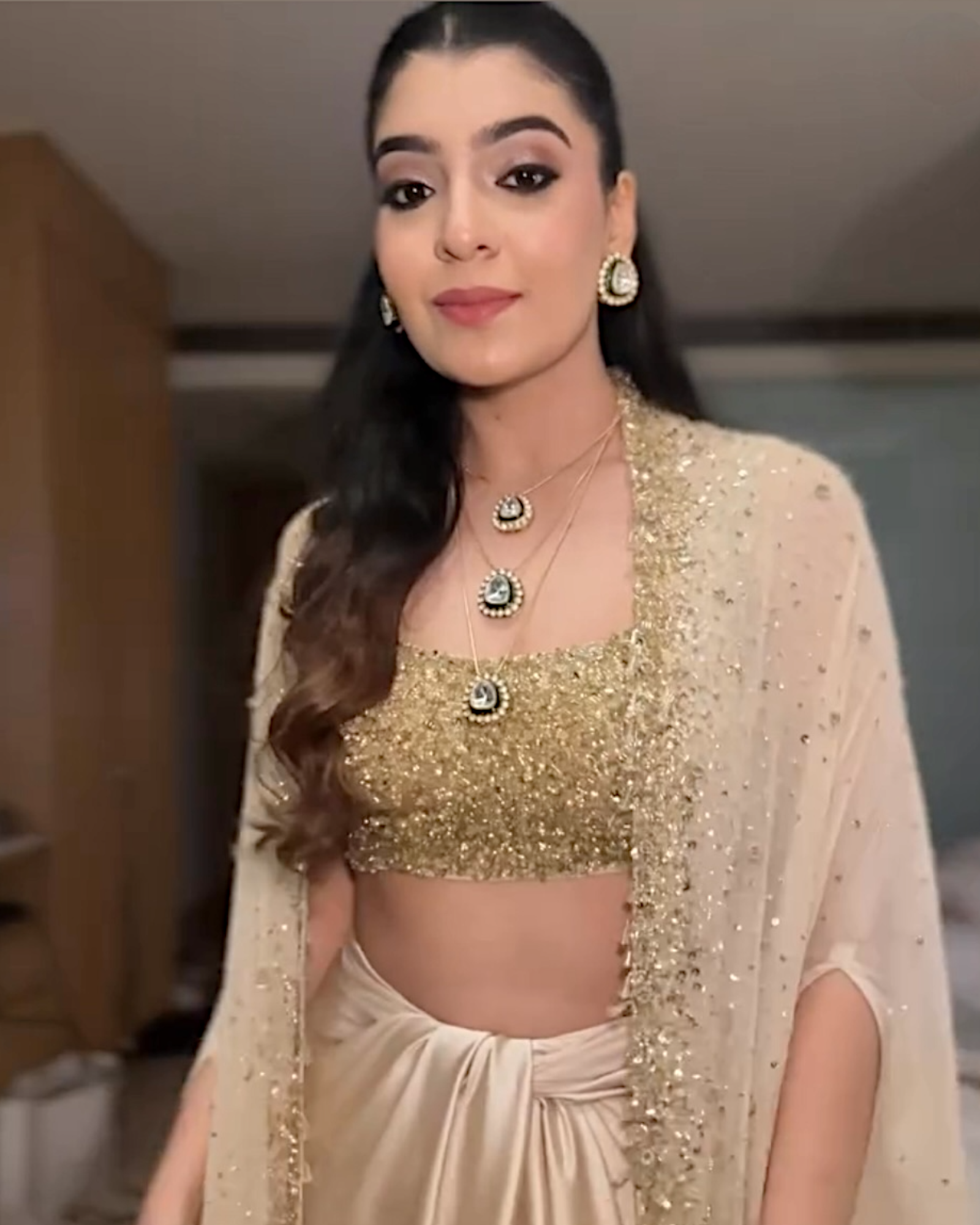 Tripti Three Layered Necklace with Studs – Saanjh Jewels